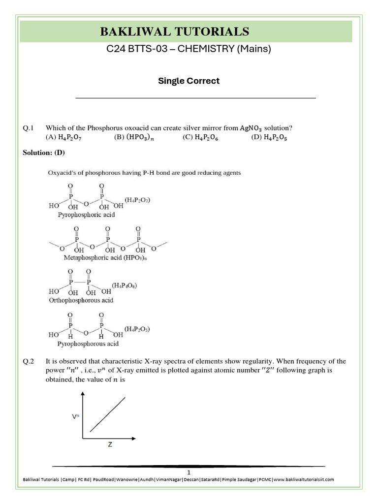 C24 BTTS-03 - CHEMISTRY (JEE Mains) | PDF | Acid Dissociation Constant ...