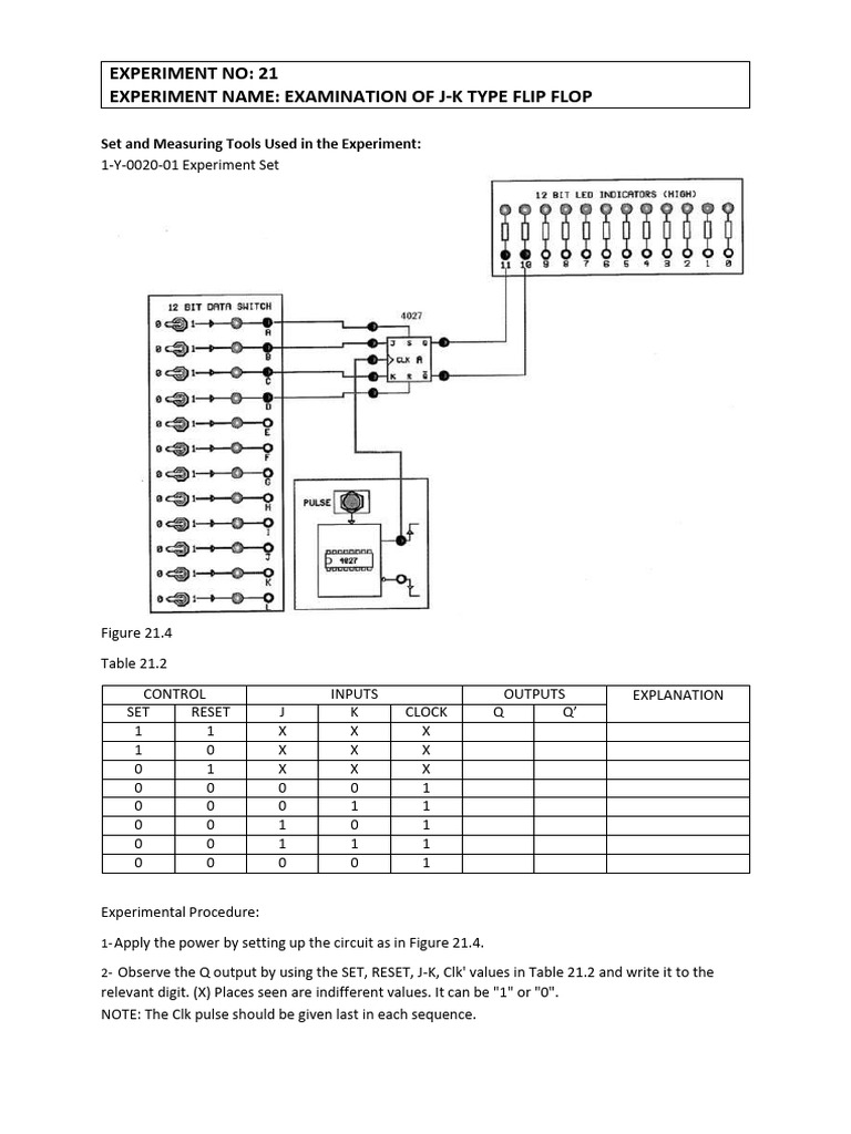 Experiment No: 21 Experiment Name: Examination of J-K Type Flip Flop | PDF | Electrical Circuits ...