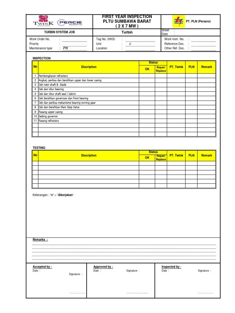 Inspeksi Turbin | PDF | Equipment | Power (Physics)
