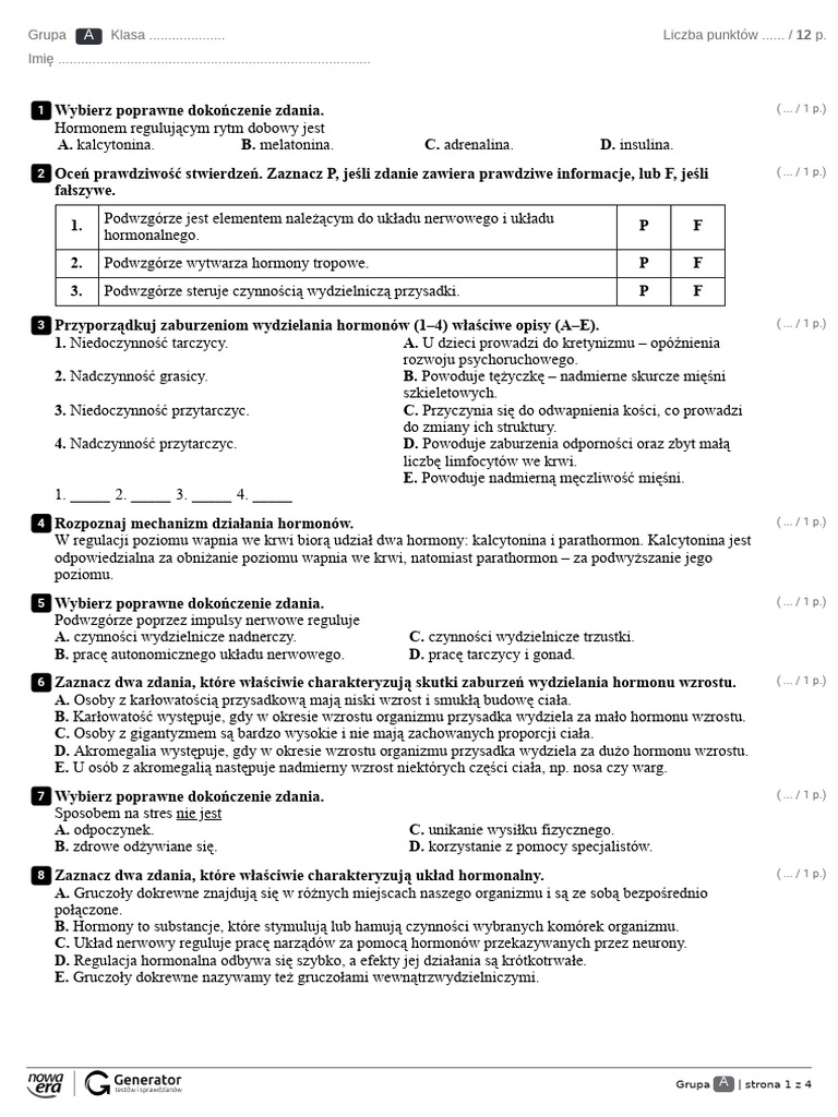 R11 W 2. Układ Hormonalny Test - Ekowydruk | PDF
