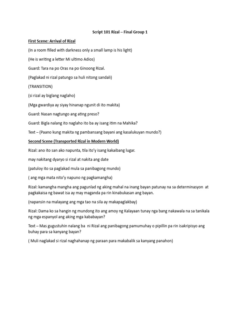 Script 101 Rizal Finale | PDF