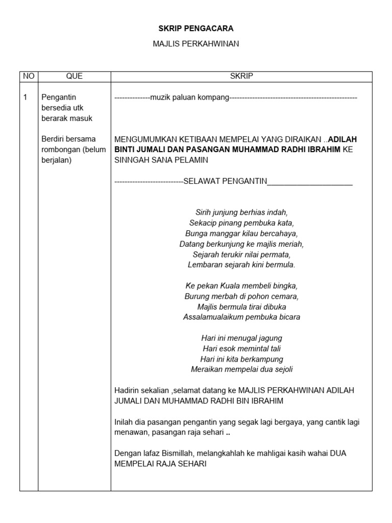 Skrip Pengacara Majlis Perkahwinan1 | PDF
