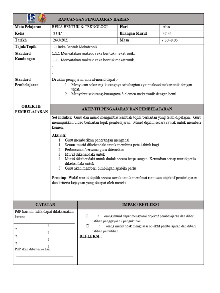 Template RPH RBT Ting 3 2024 | PDF
