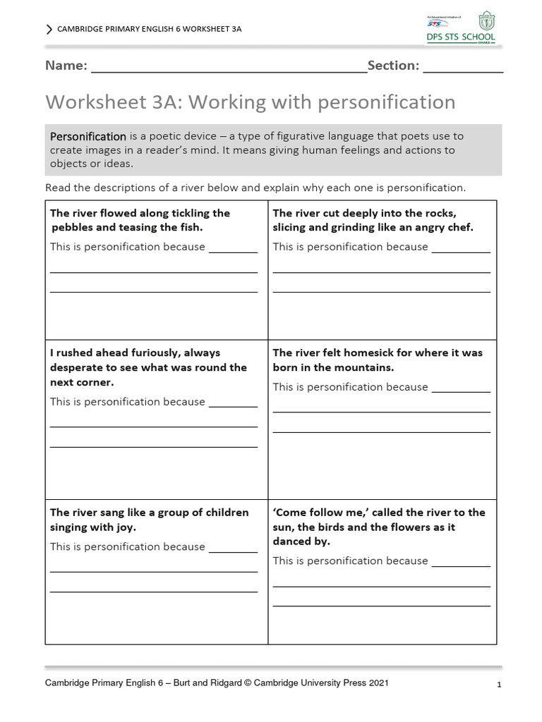 Differentiated Worksheet 3A - Working With Personification | PDF | Poetry