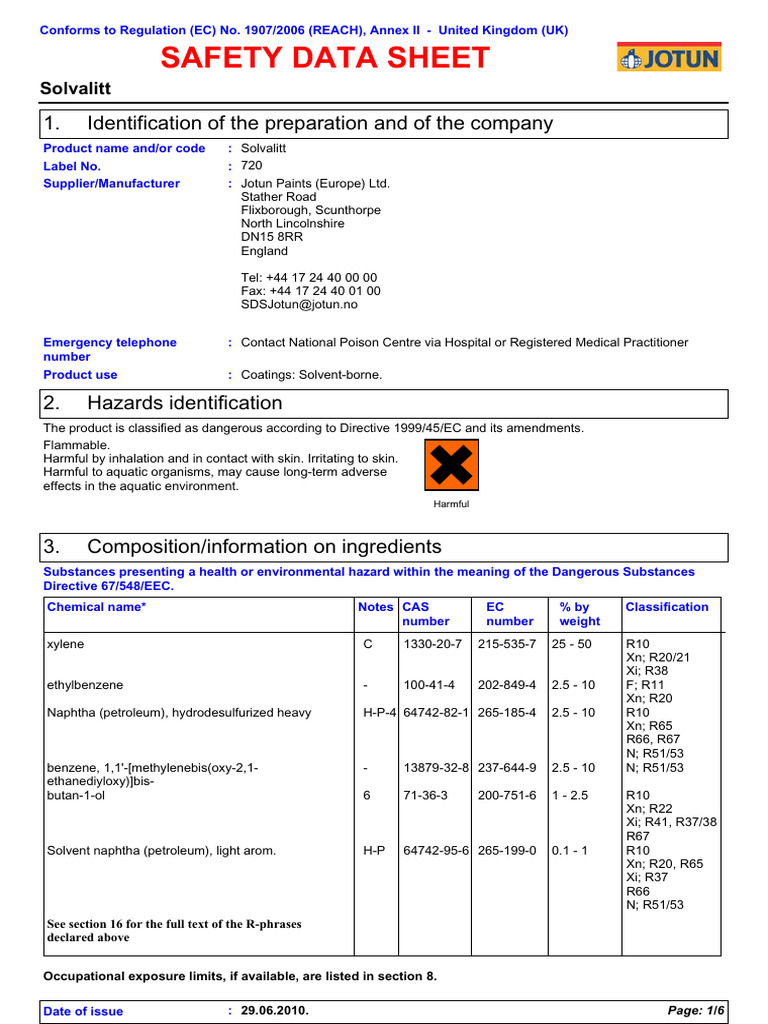 SAFETY DATA SHEET - SML Marine Paints | PDF | Occupational Safety And ...