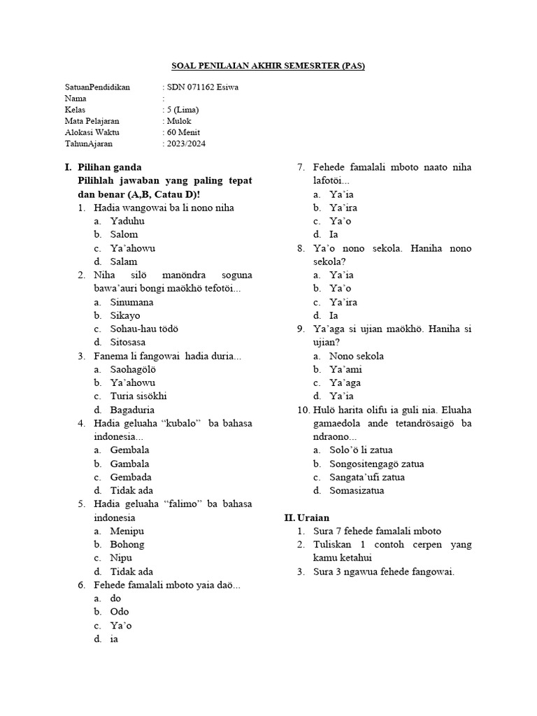 Soal - UAS - SD | PDF | Seni & Disiplin Bahasa