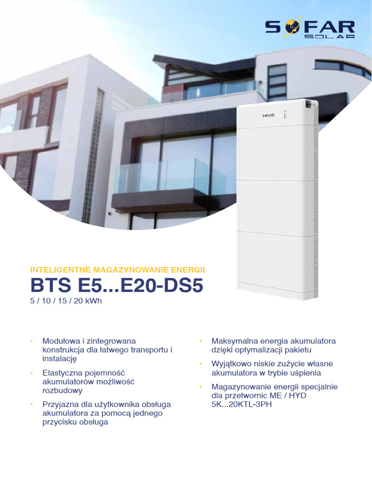 SOFARSOLAR BTS E5 E20 DS5 Karta Produktu PL | PDF