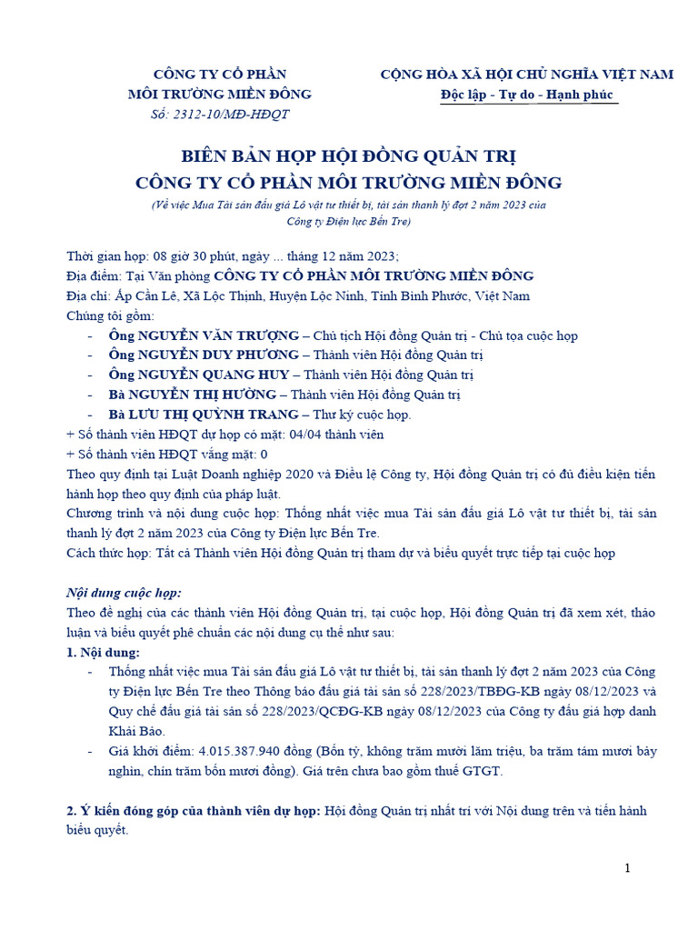 231210 - BBH HĐQT về đấu giá | PDF