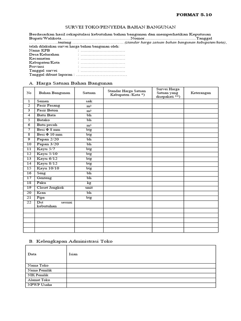 Format 5.10 Survey Toko | PDF