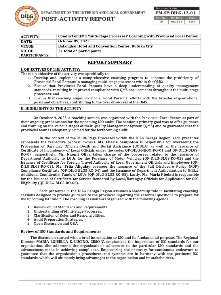 FM-SP-DILG-12-01-Post-Activity-Report-2-2-Copy | PDF | Quality ...