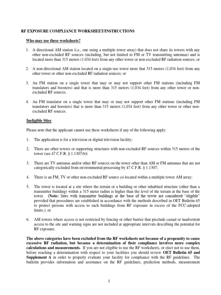 Lms Radiofrequency Exposure Compliance Worksheets Radio Broadcast ...