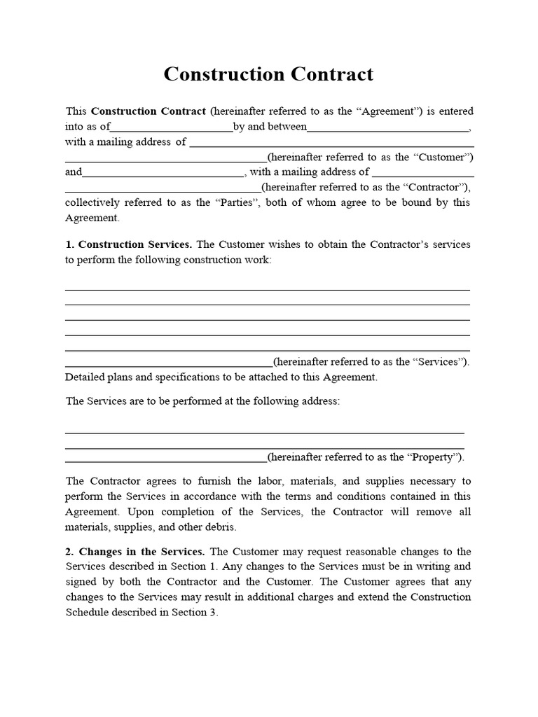 Construction Contract Agreement Template | PDF | Breach Of Contract ...