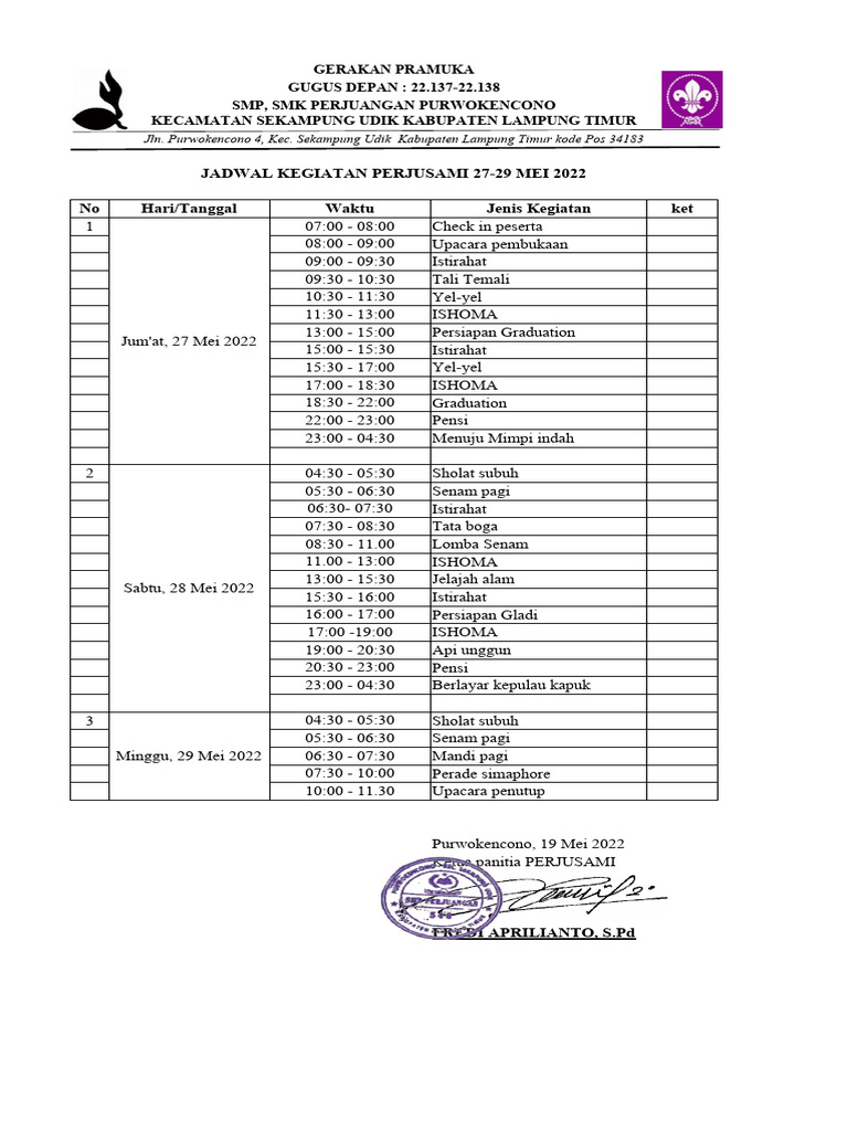 Jadwal Perjusami | PDF