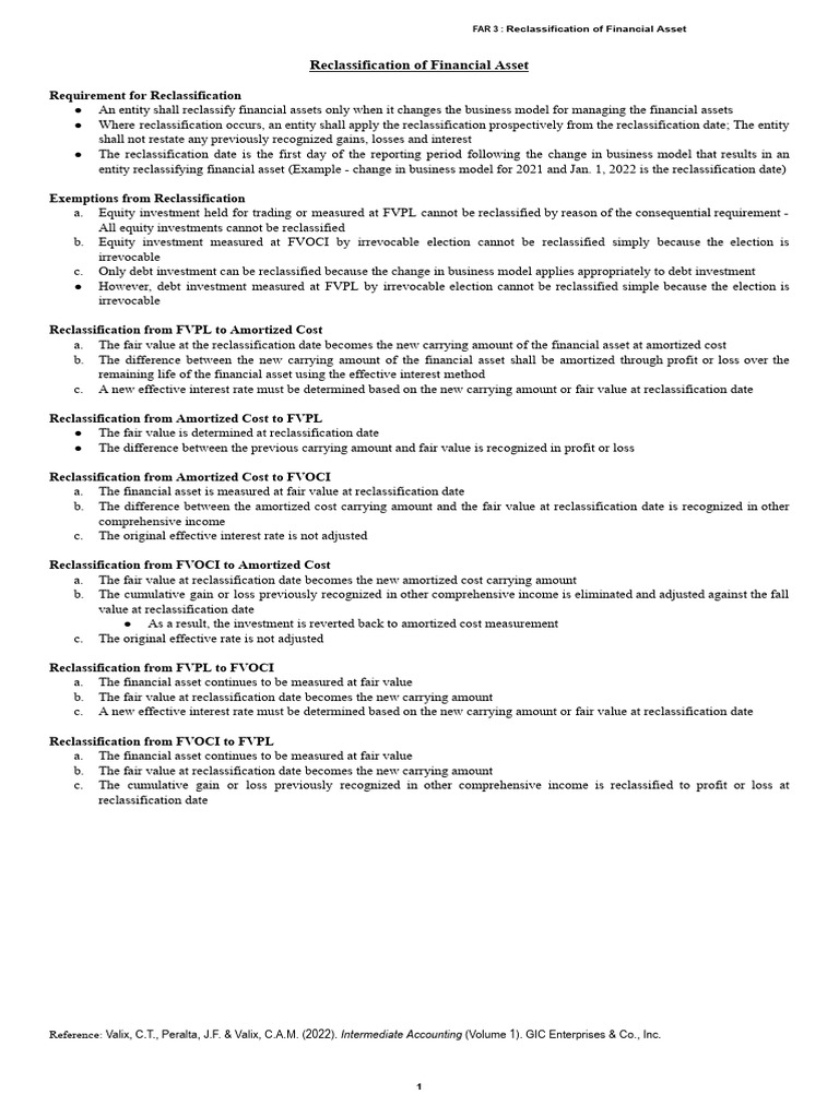 Reclassification of Financial Asset | PDF | Fair Value | Historical Cost