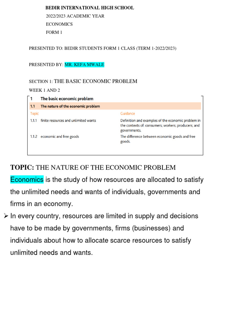 Week 1,2 - The Nature of The Economic Problem | PDF | Goods | Economies