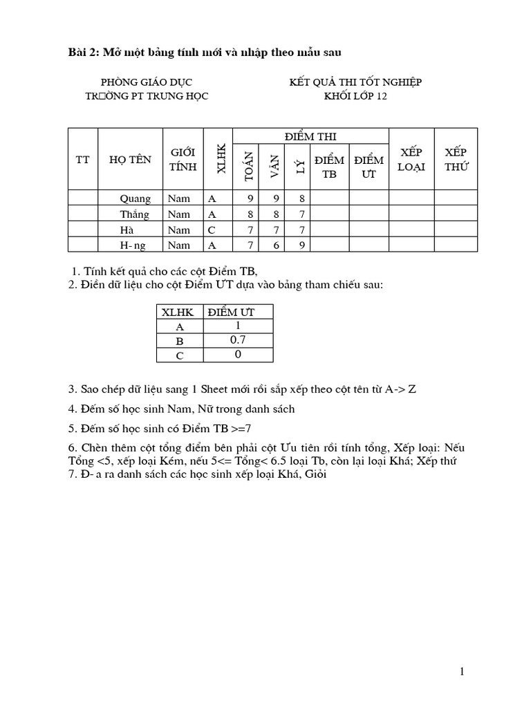 B I 2: Më Mét B NG Týnh Míi V Nhëp Theo Méu Sau | PDF