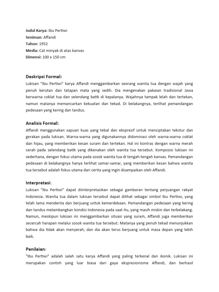 Analisis Seni Rupa Ibu Pertiwi Karya Affandi | PDF