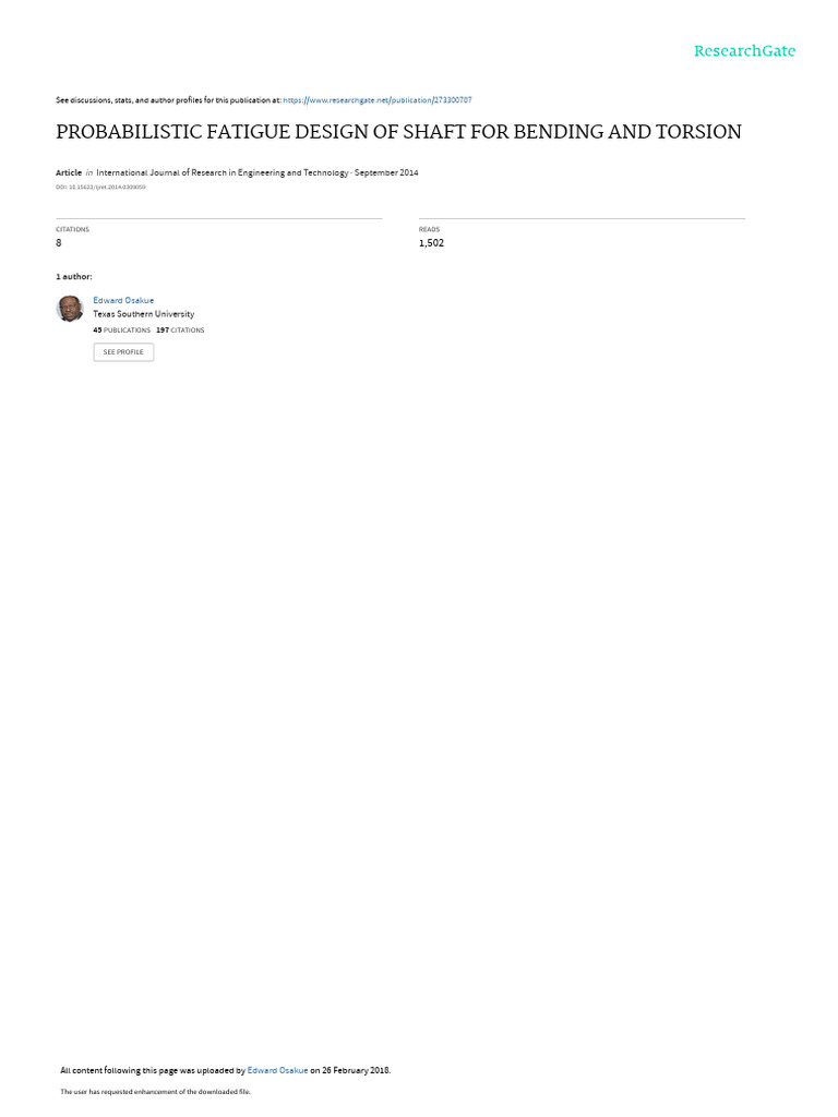 ProbabilisticShaftDesign IJRET | PDF | Fatigue (Material) | Reliability ...