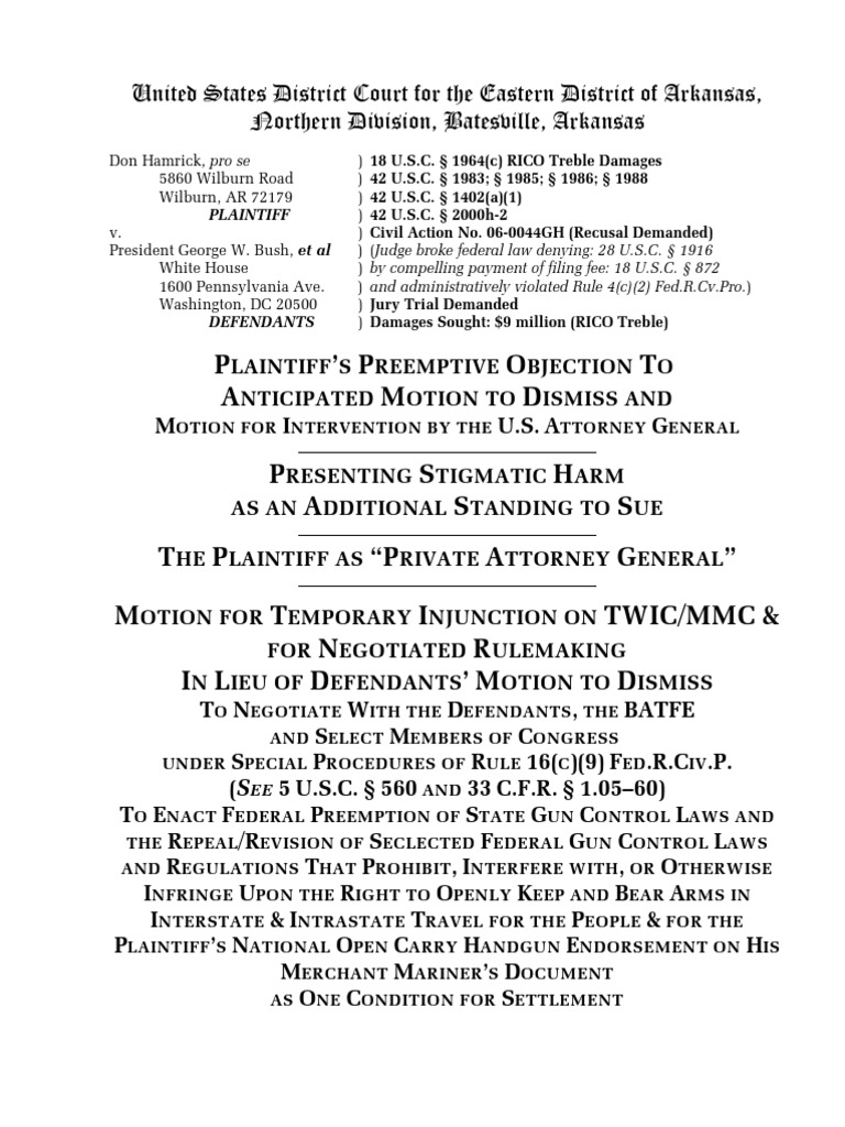 Plaintiff Preemptive Objection Anticipated Motion To Dismiss | PDF ...