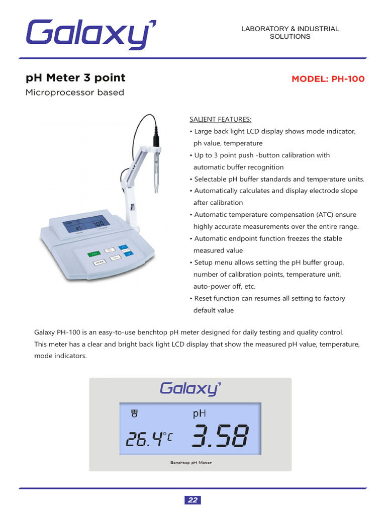 Industrial & Lab pH Meter PH-100 | PDF | Ph | Calibration