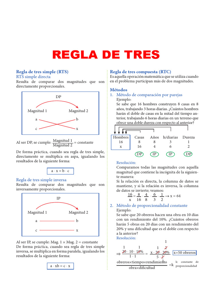 Regla de Tres Simple y Compuesta | PDF | División (Matemáticas) | Aritmética