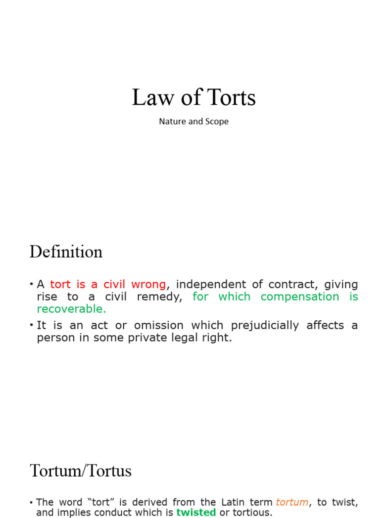 Torts Definition, Scope | PDF | Tort | Damages