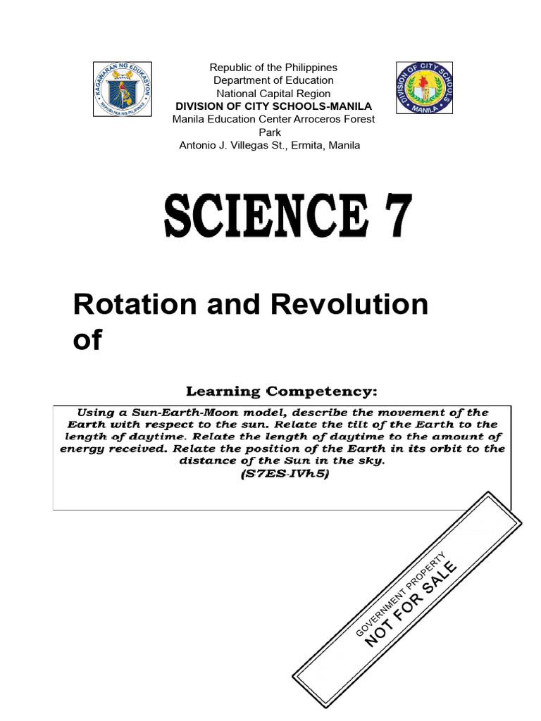 Q4 - G7 - W5 - Rotation and Revolution of The Earth and Its Effects | PDF | Equator | Night