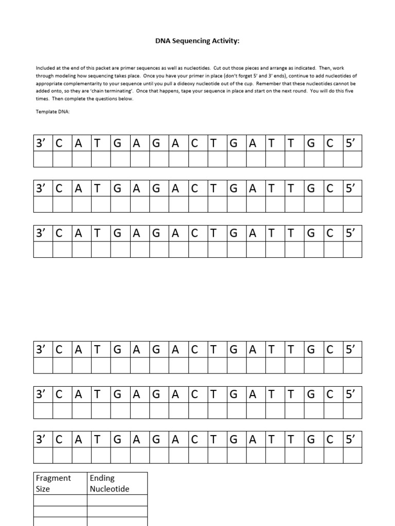 DNA Sequencing Activity | PDF | Dna Sequencing | Sequencing