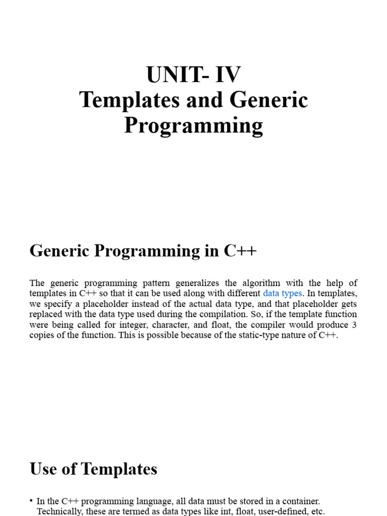 OOP-UNIT IV | PDF | C++ | Data Type OOP-UNIT IV | PDF | C++ | Data Type