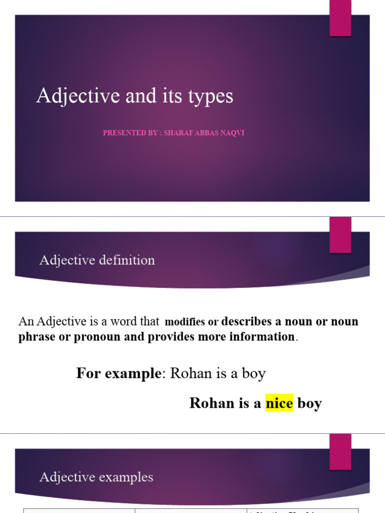 Adjective And Its Types Pdf Adjective Noun