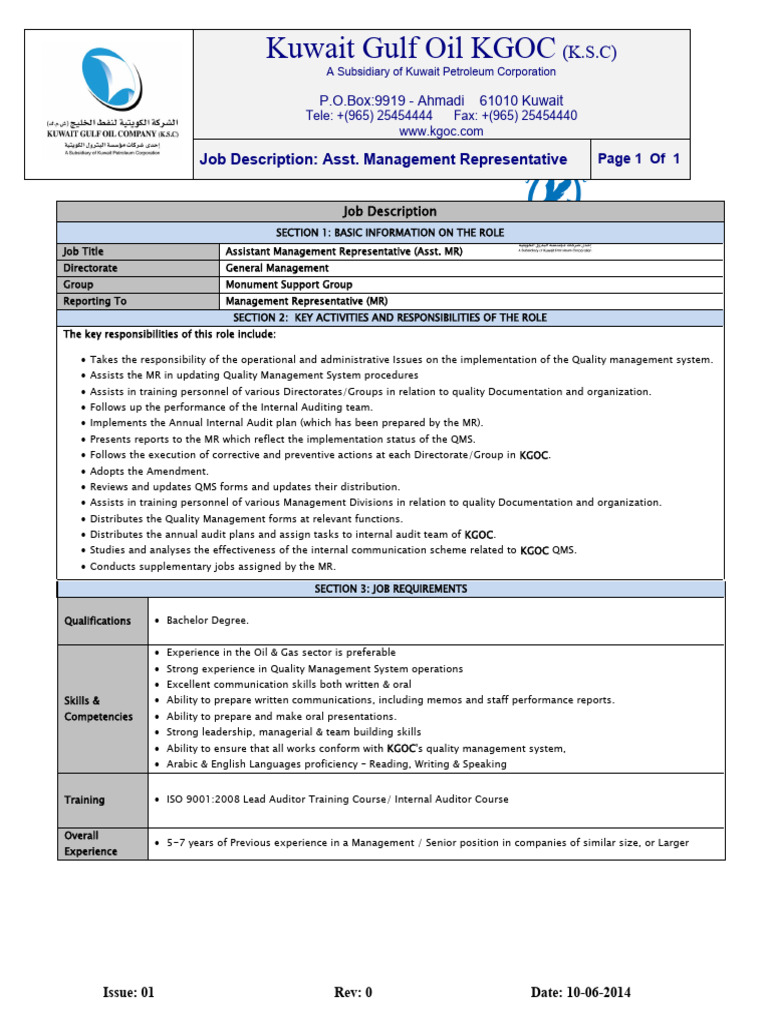 Asst. Management Rep Role | PDF | Quality Management System | Internal ...