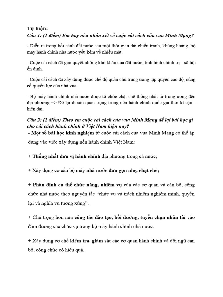 Tự luận Sử CK 2 | PDF