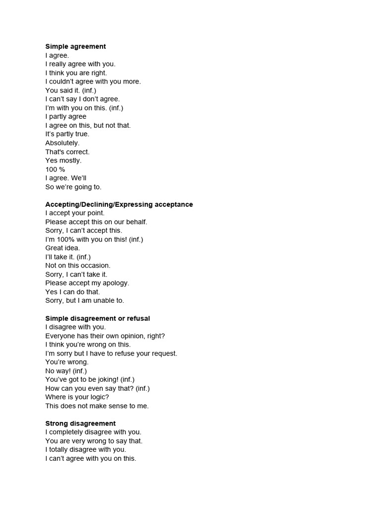 Agreeing and Disagreeing - Phrases | PDF