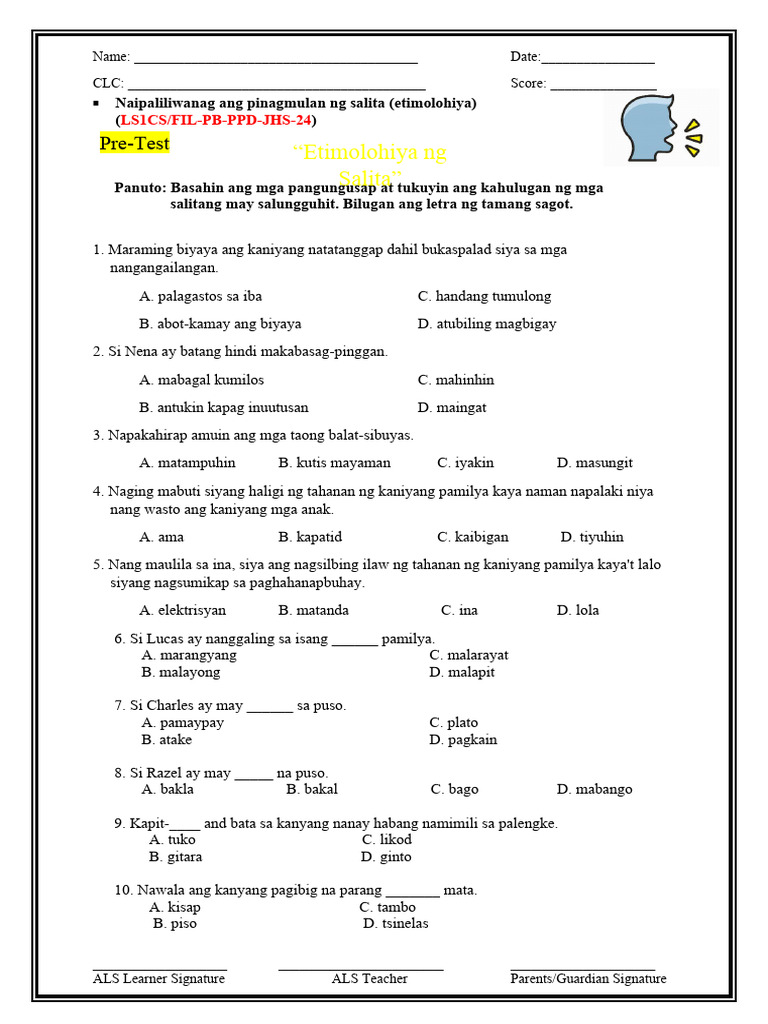 LS1 Fil. Worksheets-JHS (Etimolohiya Ng Salita) | PDF