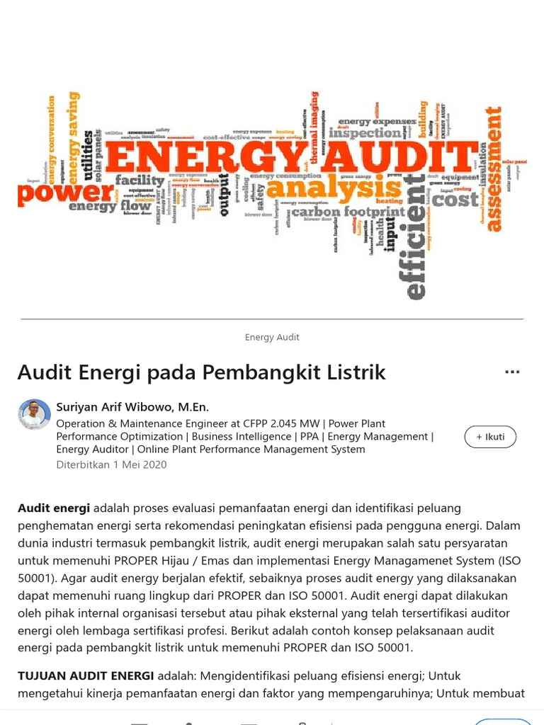 Audit Energi Pada Pembangkit Listrik | PDF | Pengelolaan Keuangan & Uang | Teknologi & Rekayasa
