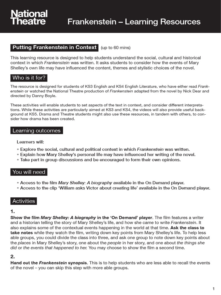 FRK 1 Putting Frankenstein in Context | PDF | Frankenstein
