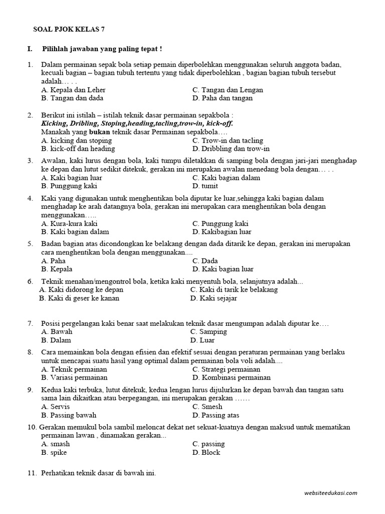 Soal Pas Pjok Kelas 7 | PDF