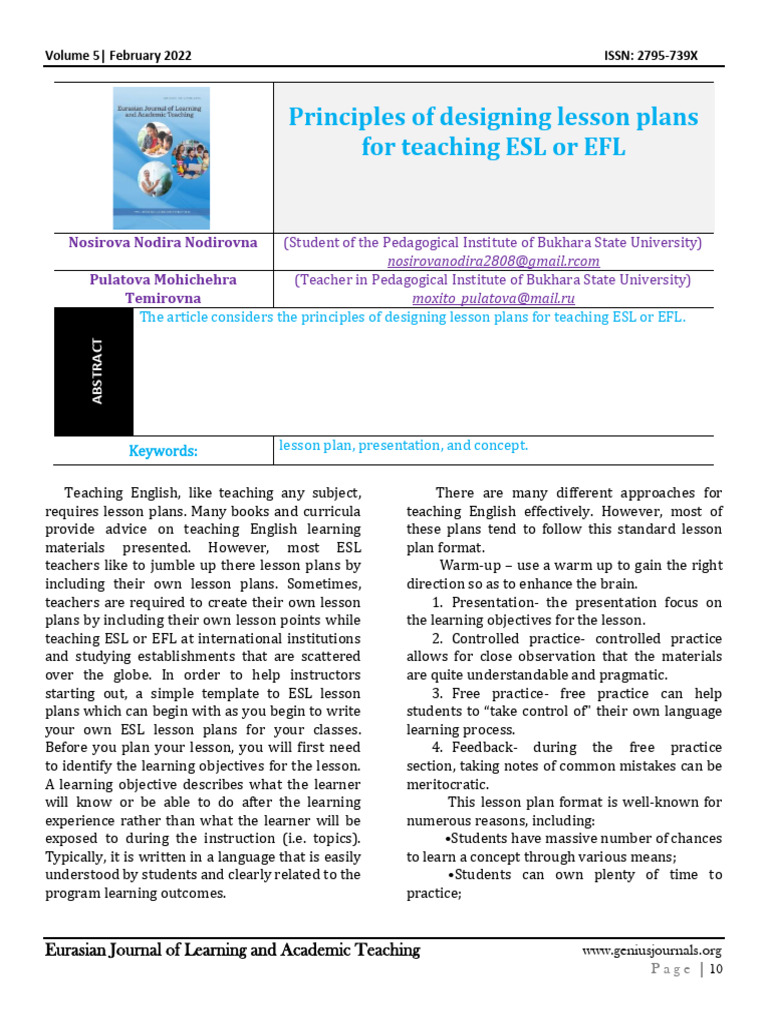 Principles of ESL Lesson Planning | PDF | Lesson Plan | Learning