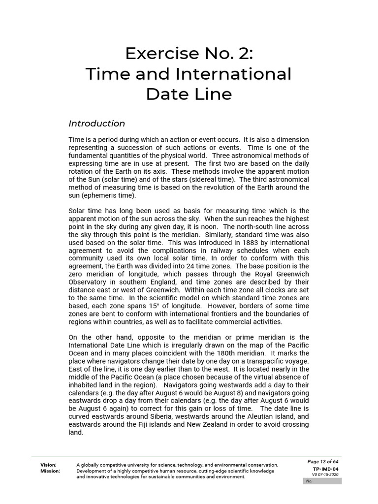 Laboratory Exercise 2 - TIme and International Date Line | PDF | Time ...