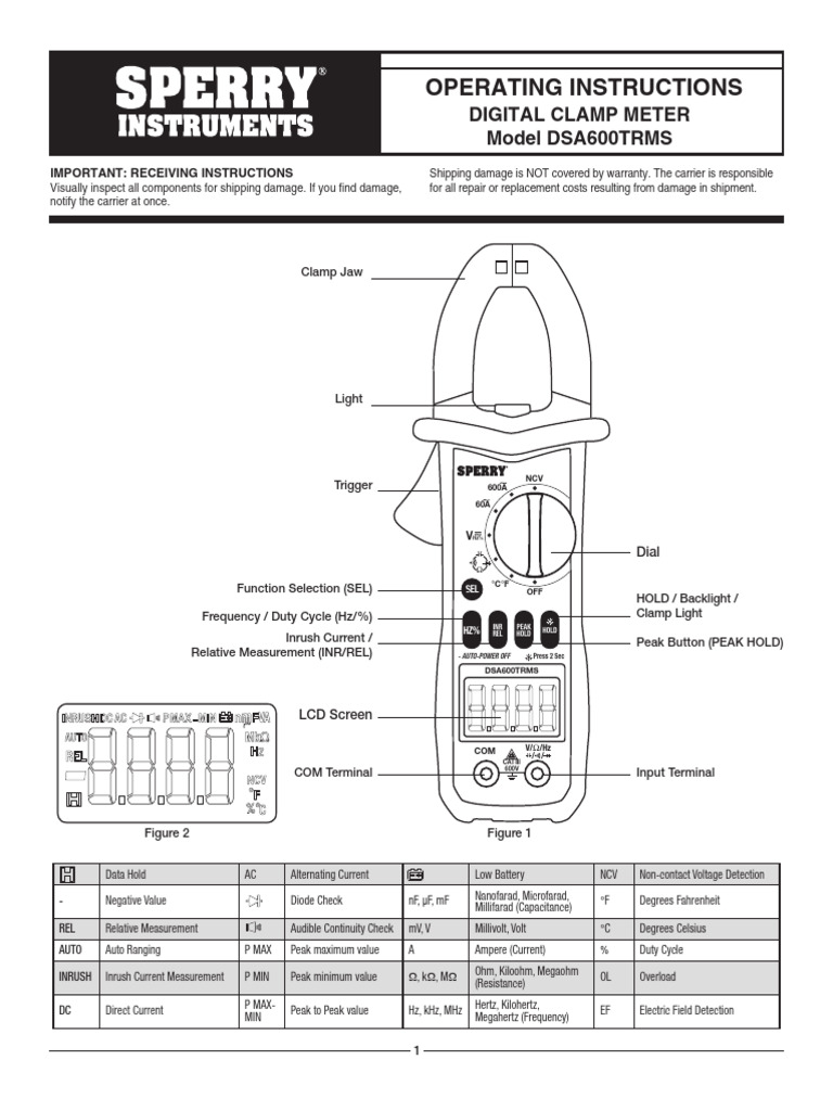 Operating Instructions: Digital Clamp Meter Model DSA600TRMS | PDF ...
