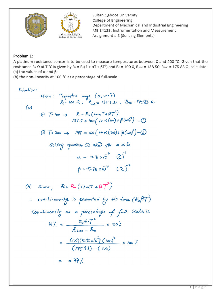 HW5 Sensing Elements Solution | PDF | Electrical Resistance And Conductance | Young's Modulus