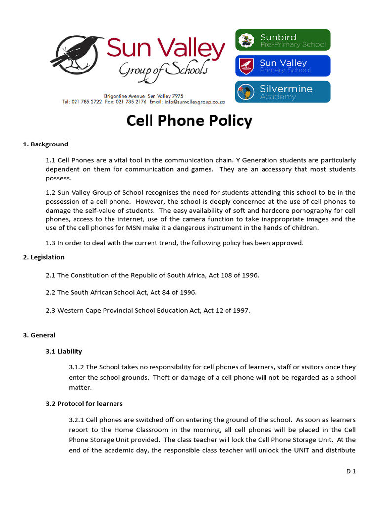D Cell Phone Policy 2014 | PDF | Home & Garden | Science & Mathematics