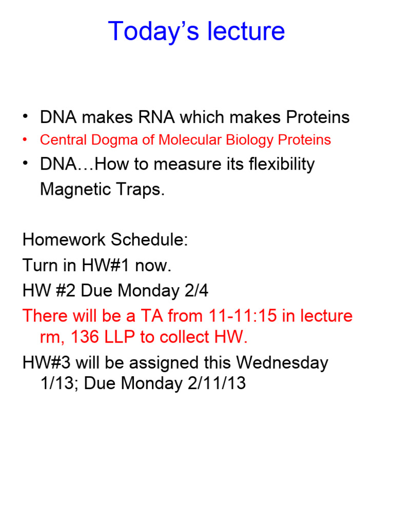 SP 13 Lec 4 A Central Dogma Physics 475 | PDF | Rna | Dna