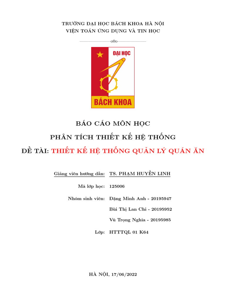 Báo Cáo PTTKHT 1 | PDF