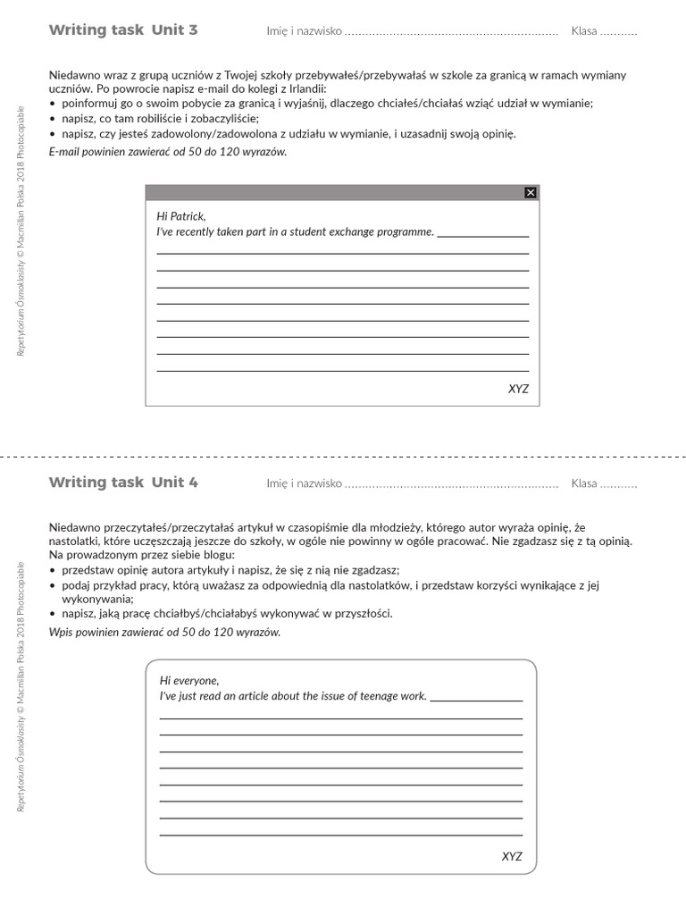 Writing Tasks - Unit 3-4 | PDF