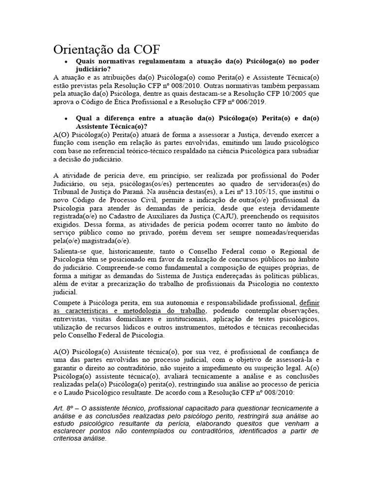 Orientação Da COF | Download grátis PDF | Psicologia | Avaliação ...