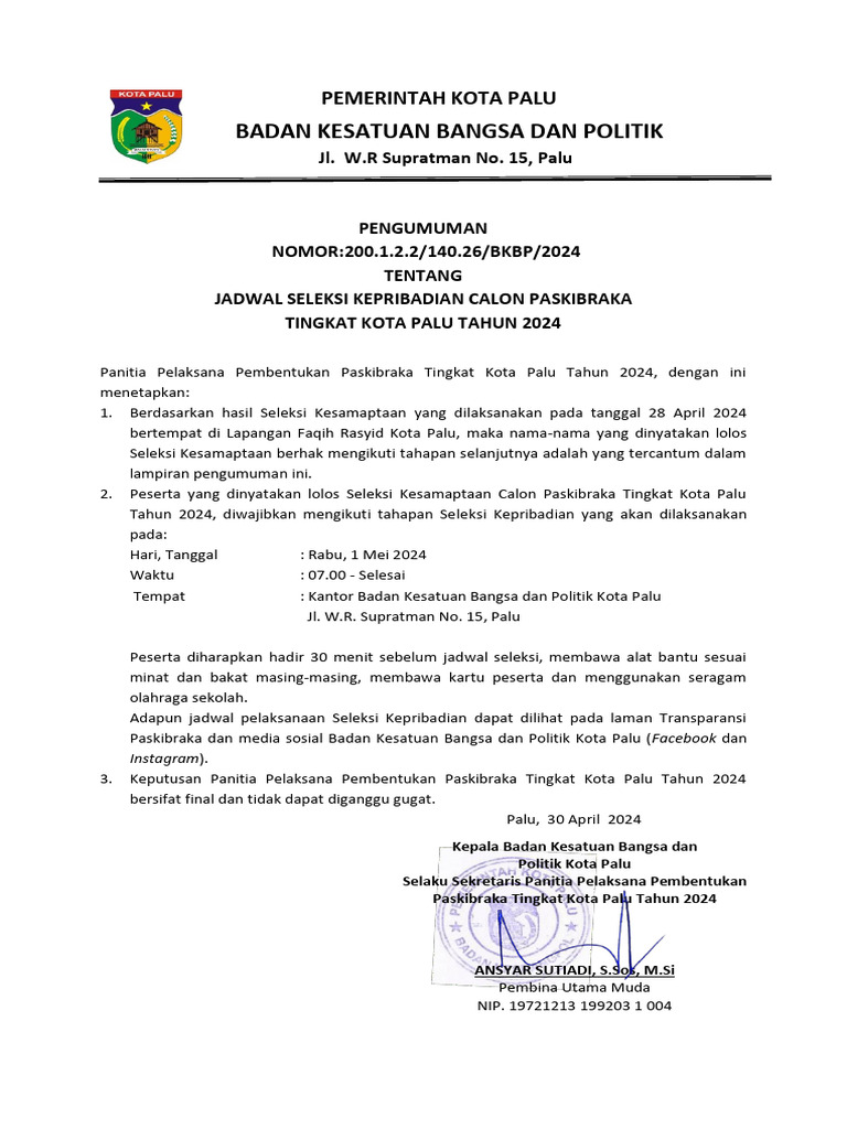 Jadwal Seleksi Kepribadian | PDF