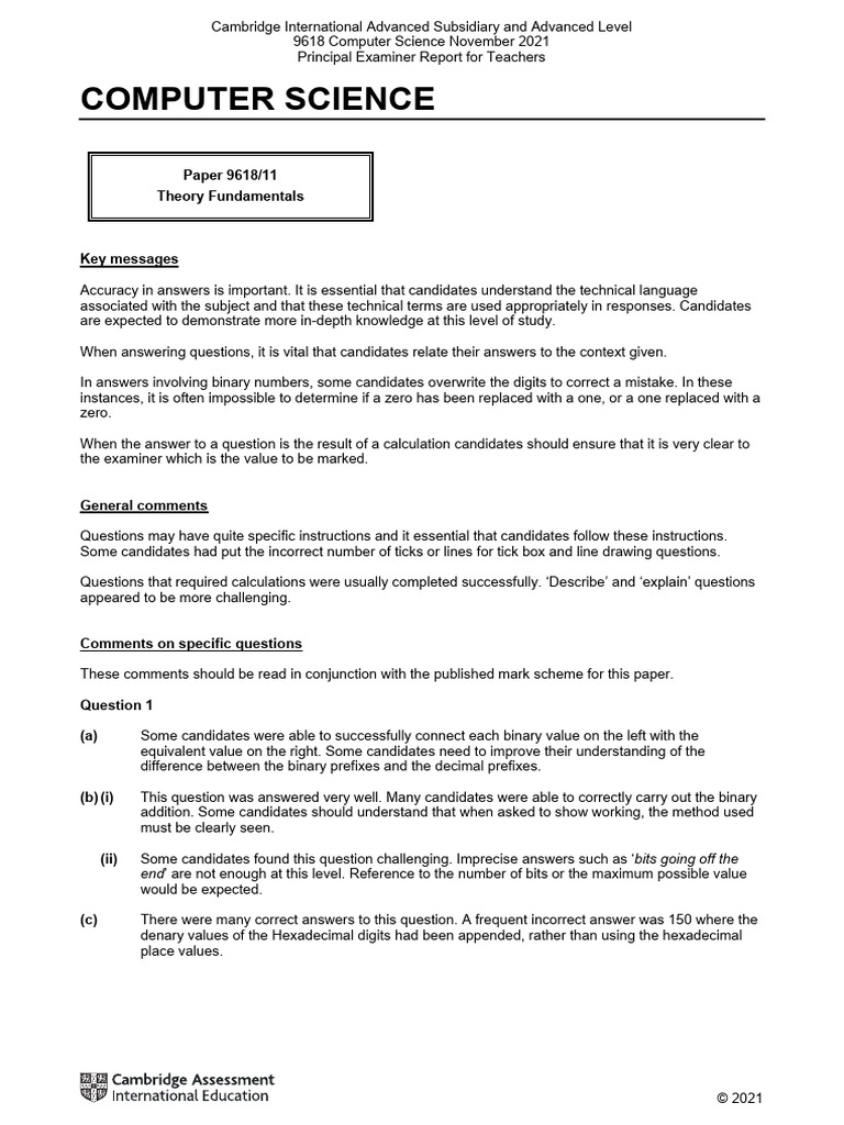 Computer Science: Paper 9618/11 Theory Fundamentals | PDF | Question ...