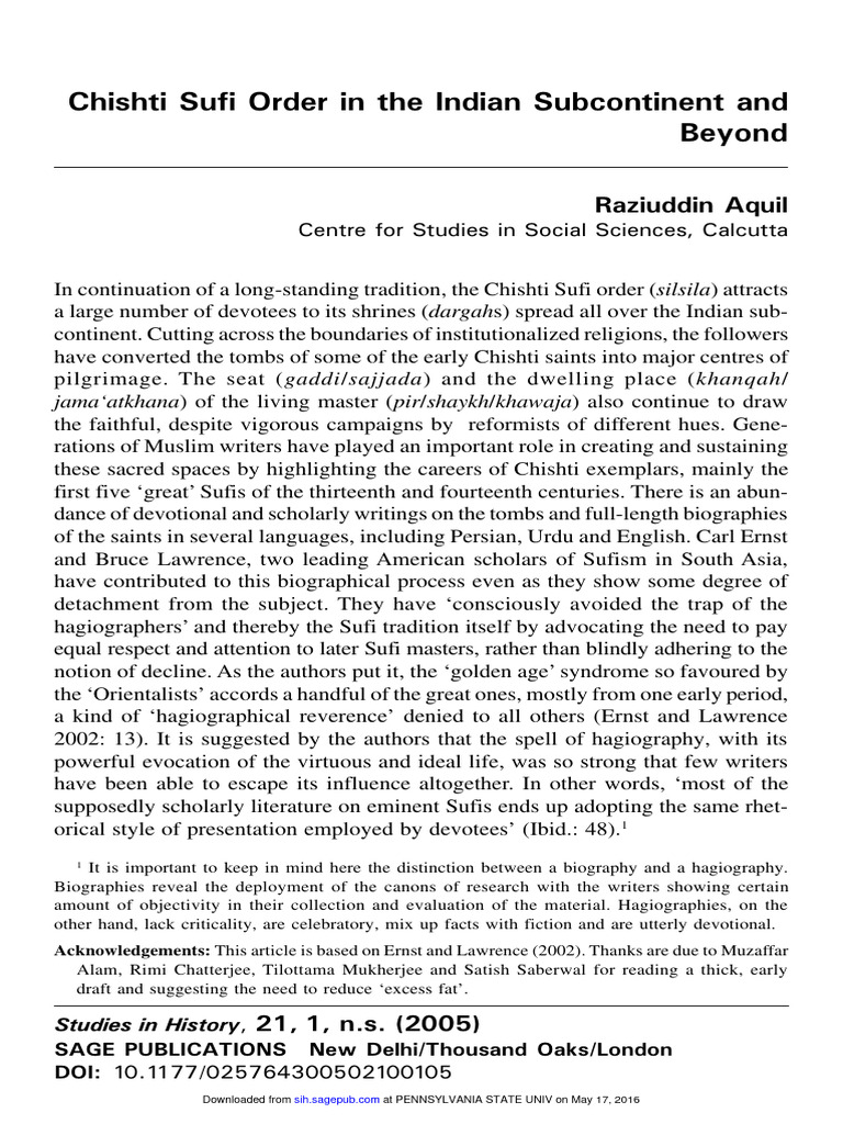 Chishti Sufi Order in The Indian Subcontinent and Beyond: Raziuddin Aquil | PDF | Sufism ...