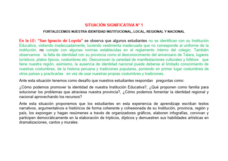 Ejemplo de Situacion Significativa #1 | PDF